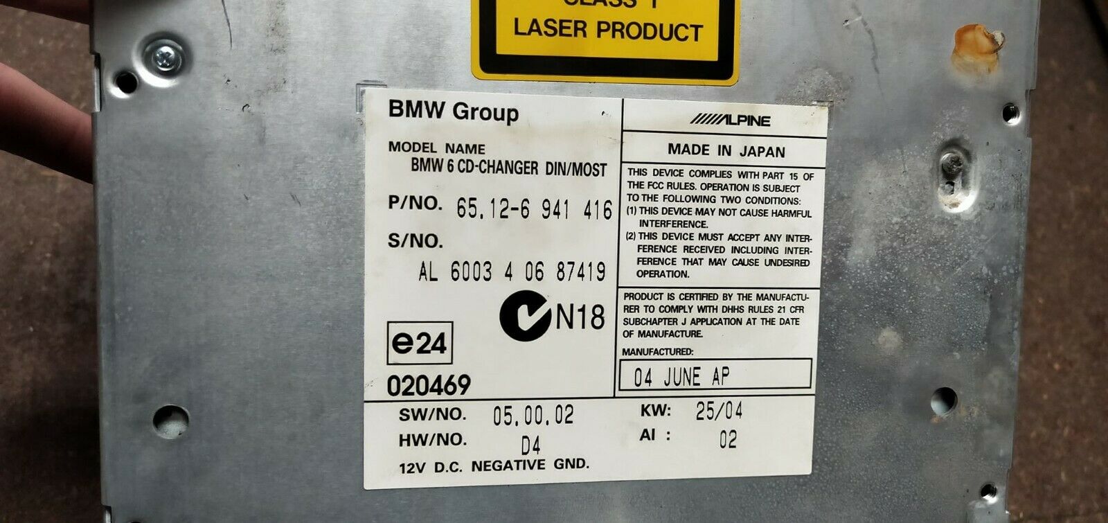 BMW E60/E61 525i 5-SERIES 2004 6-DISC COMPACT CD CHANGER 65.12-6941416 ...