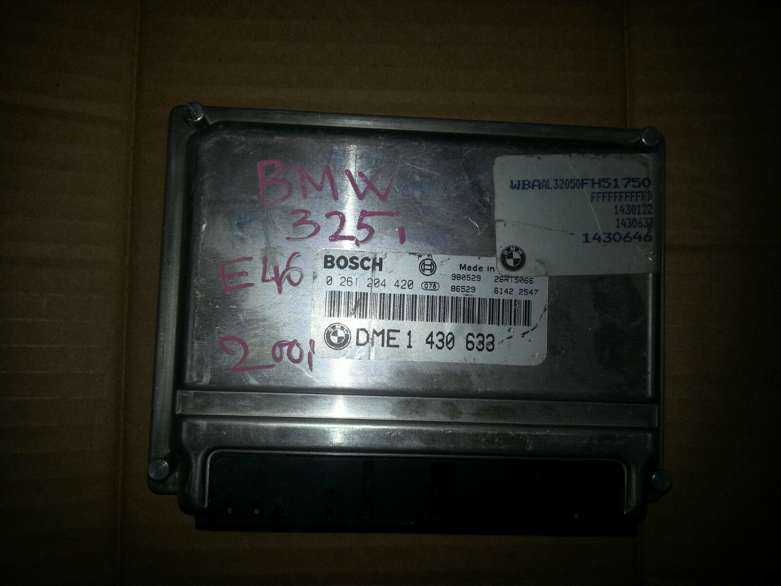 BMW 325i E46 2001 MODEL ECU MODULE BOSCH PART NUMBER 0261204420 DME ...
