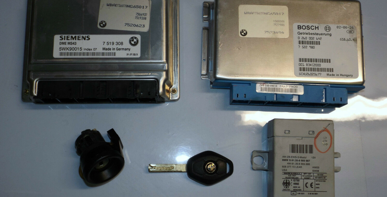 BMW E46 325i 2002 SECURITY KEY SET- ECU, BCM, IGNITION + KEY M54 2.5 ...