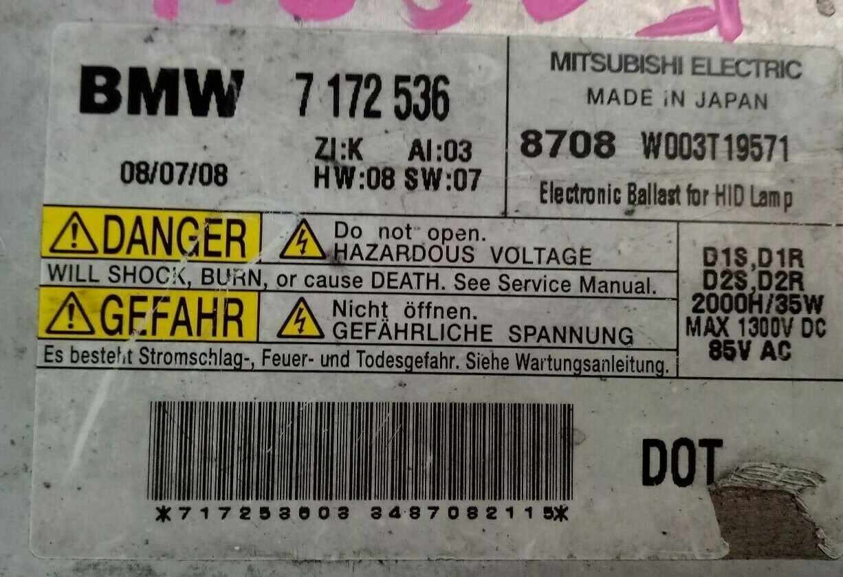 BMW E90 320i 2009 XENON HEADLIGHT BALLAST MODULE 7172536 W003T19571 ...